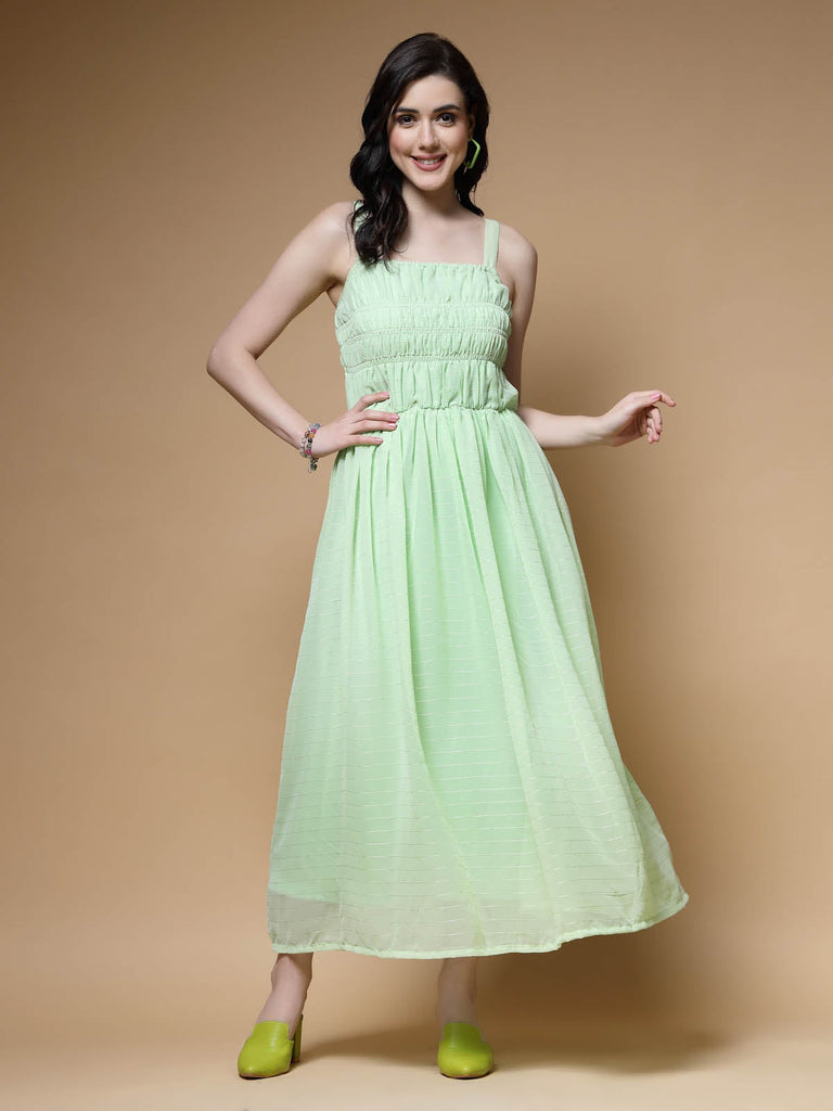 Sea Green Shoulder Straps Gathered Smocked Maxi Dress – CINK