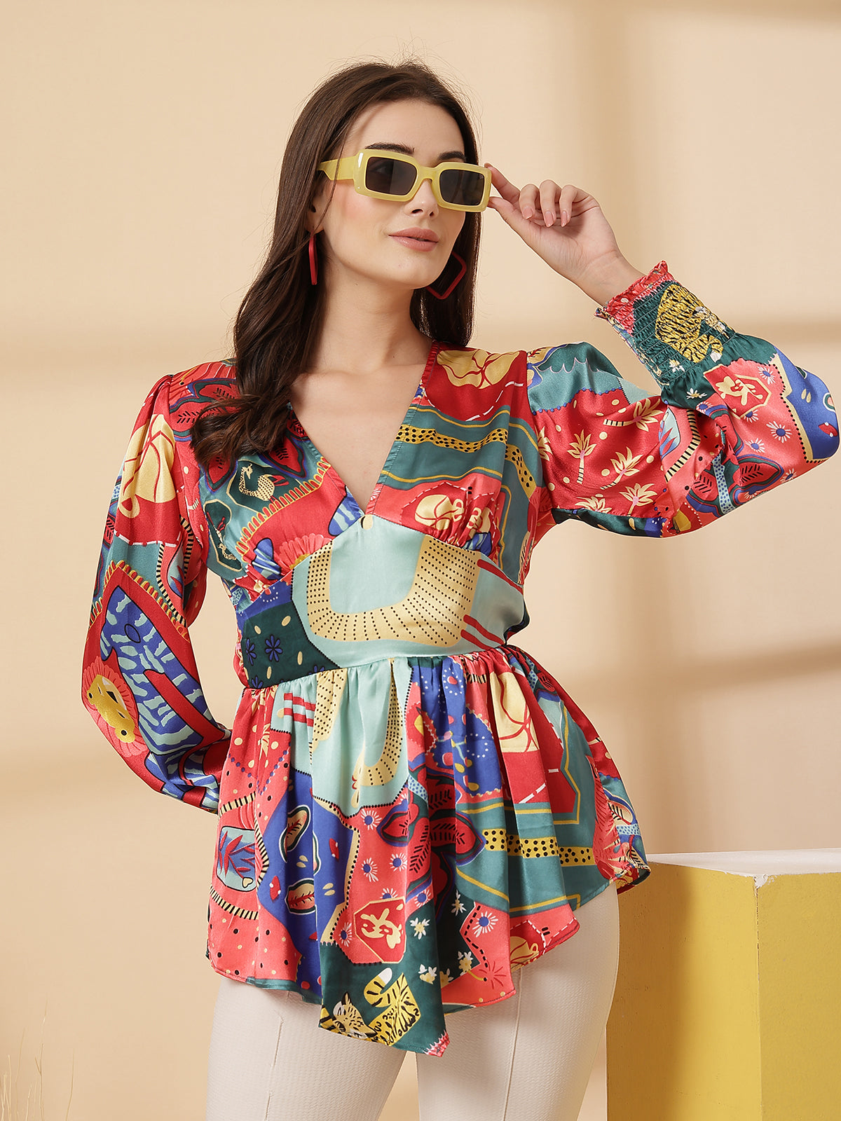 Multi Floral Print High-Low Top – CINK